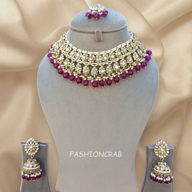 Purple Color Bridal Kundan Jewellery Set | FashionCrab.com