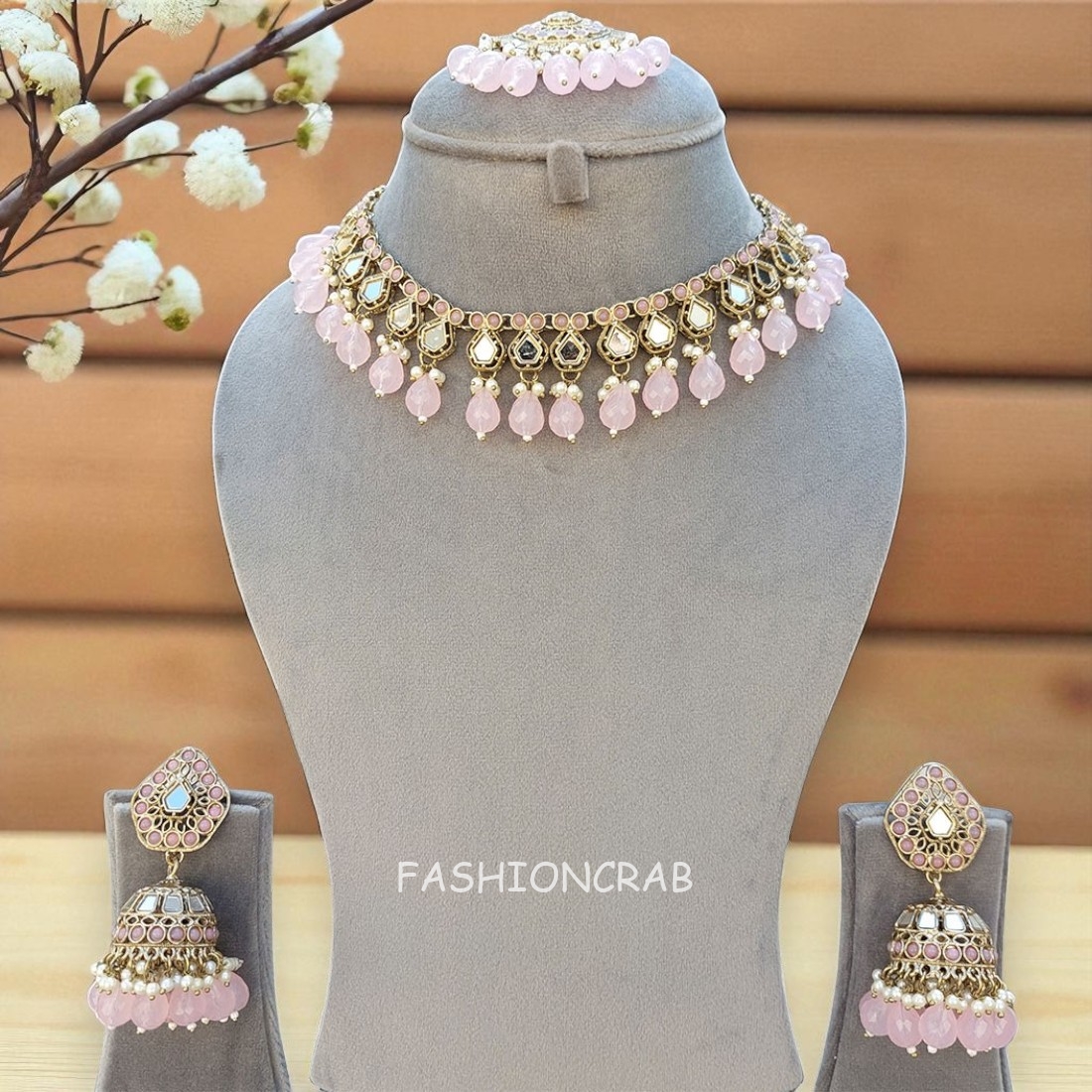 Gauri Mirror Necklace - Light Pink | FashionCrab.com