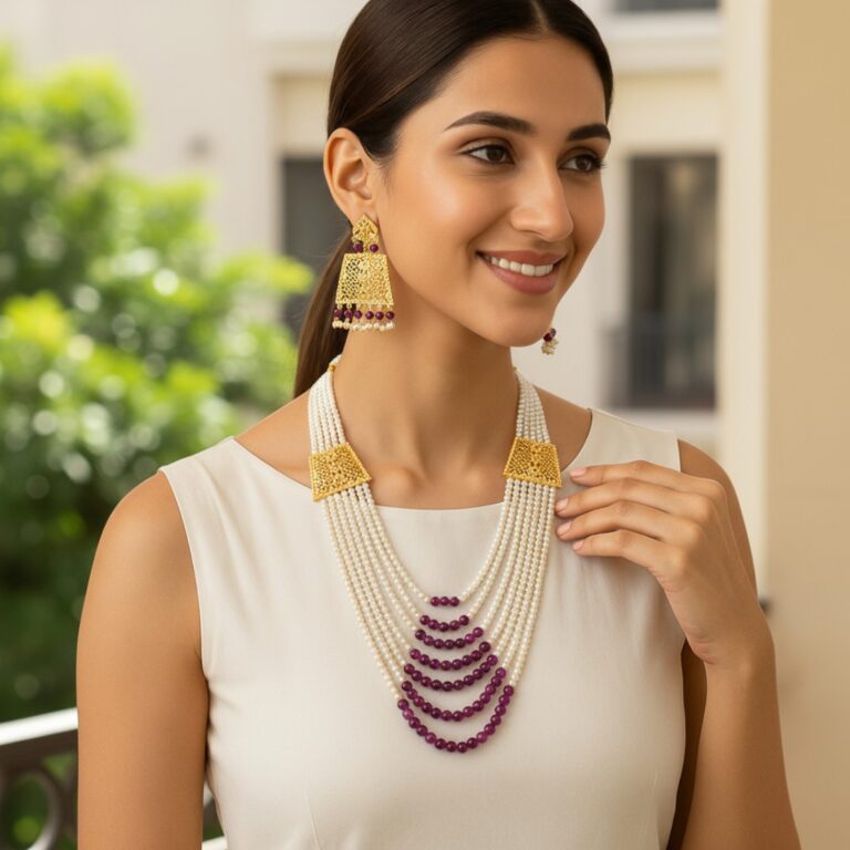 Moti Mala Necklace Purple | FashionCrab.com