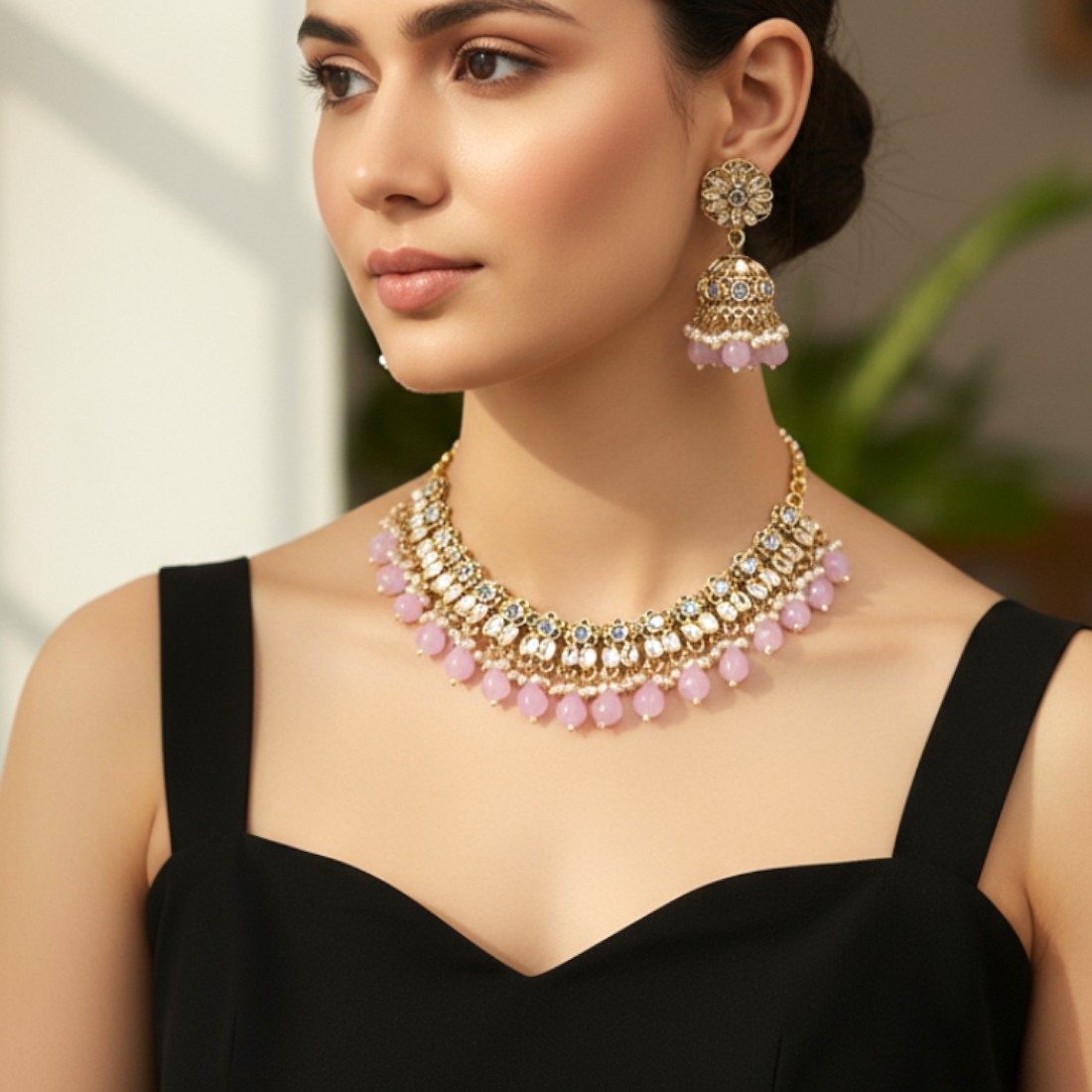 Katyayani Mirror Jewellery Set - Lavender | FashionCrab.com